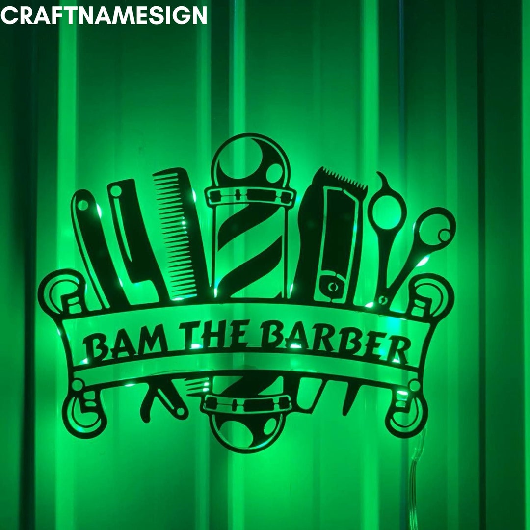Custom Bam the Barber Metal Sign, Barber Shop Open Led Sign ...