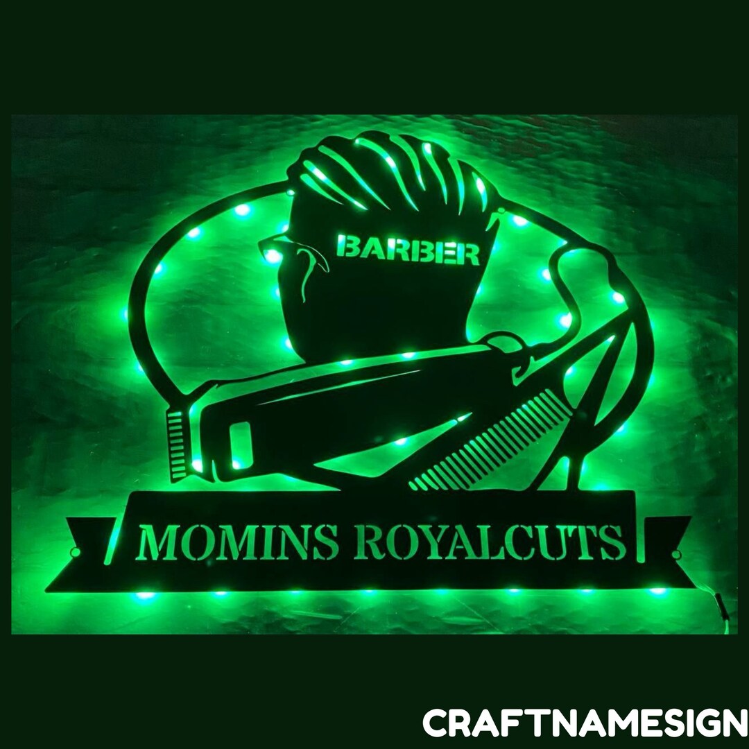Custom Barber Shop Metal Sign, Barber Shop Led Sign, Personalized ...