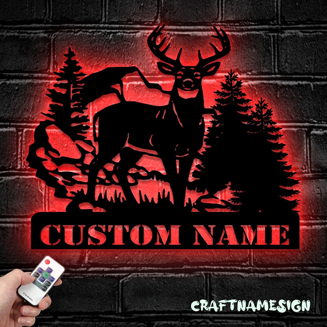 Custom Deer Hunting Metal Wall Art LED Light | Personalized Hunter Name ...