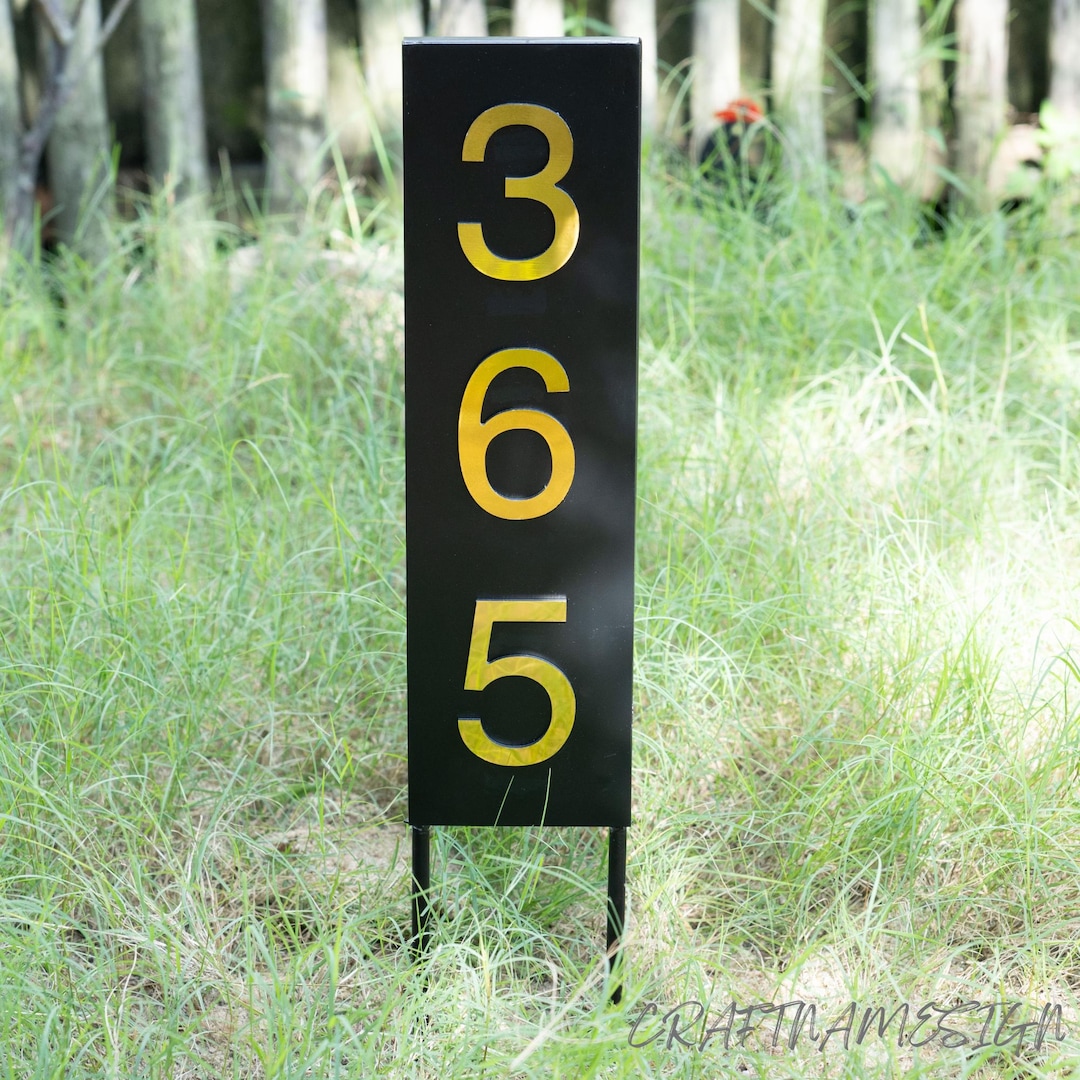 Custom Metal House Number Sign Outdoor Yard Art, Personalized Modern ...