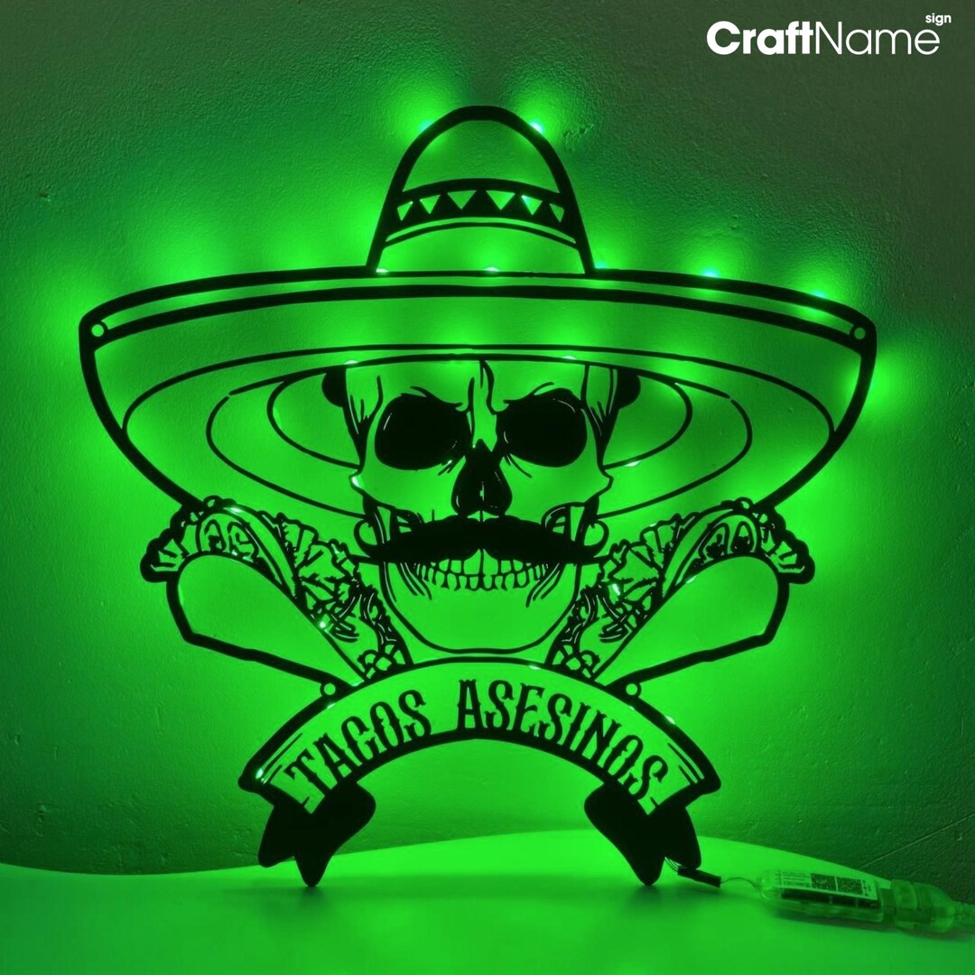 Custom Mexican Skull Tacos Metal Sign, Train Led Sign, Personalized ...