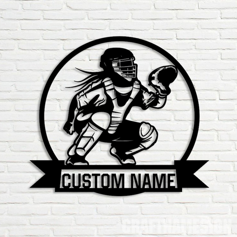 Custom Softball Catcher Metal Wall Art LED Light - Personalized Name ...