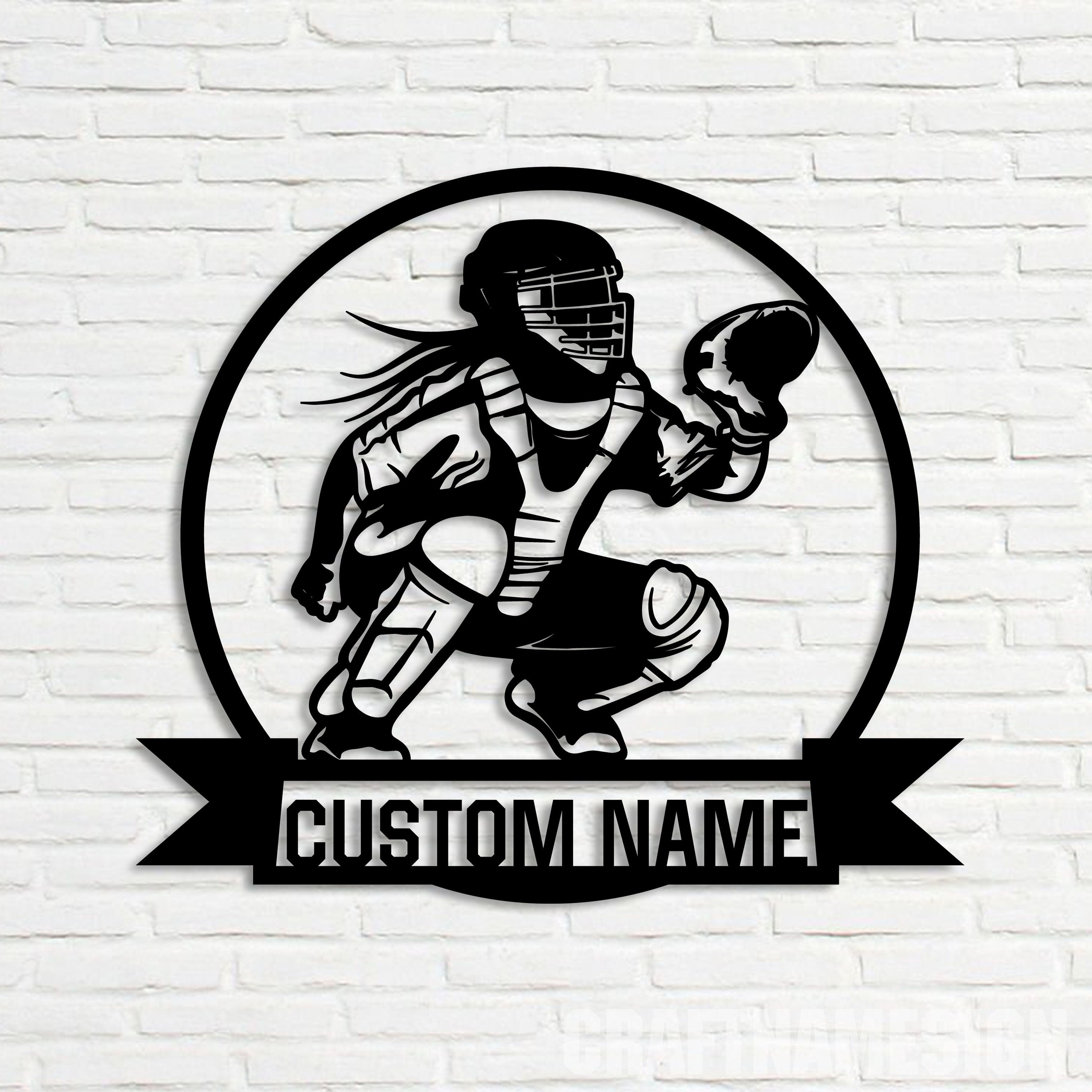 Custom Softball Catcher Metal Wall Art LED Light - Personalized Name ...