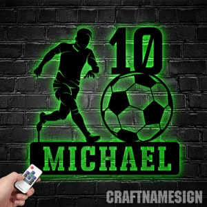 Personalized Soccer Player Metal Wall Art Led Light, Custom Football ...