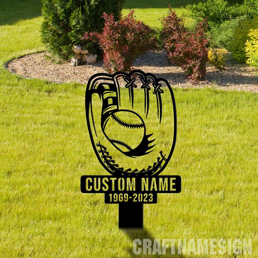 Custom Baseball Gloves Memorial Stake, Baseball Player Grave Marker ...