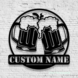 Custom Beer Bar Metal Wall Art LED Light - Personalized Beer Mug Cheers ...