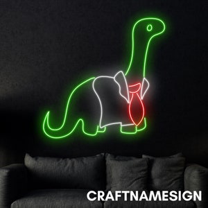 Dino Wears Clothing Neon Sign, Dinosaur Led Sign, Custom Neon Sign, Toy ...