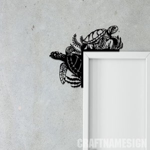 Sea Turtle Door Corner Metal Wall Art, Turtle Beach Door Topper Sign ...