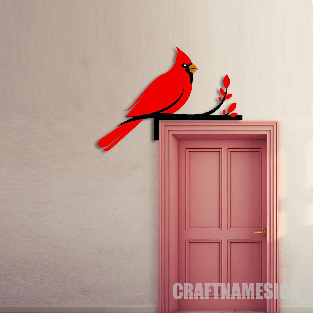 Cardinal Bird Door Corner Colorful Metal Wall Art, Cardinal Door Topper ...
