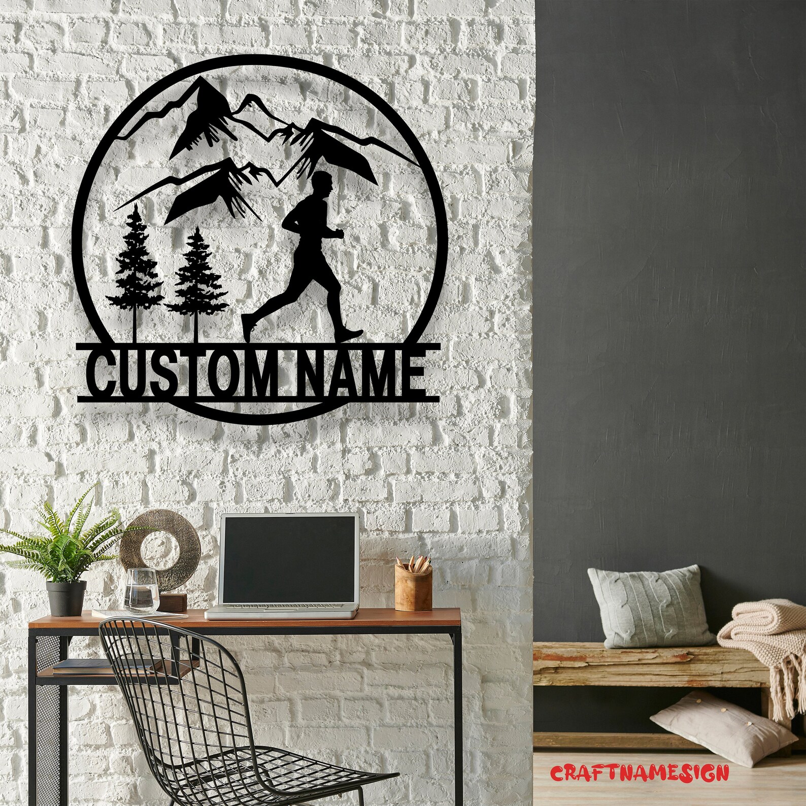 Custom Man Trail Running Metal Wall Art LED Light - Personalized Runner ...