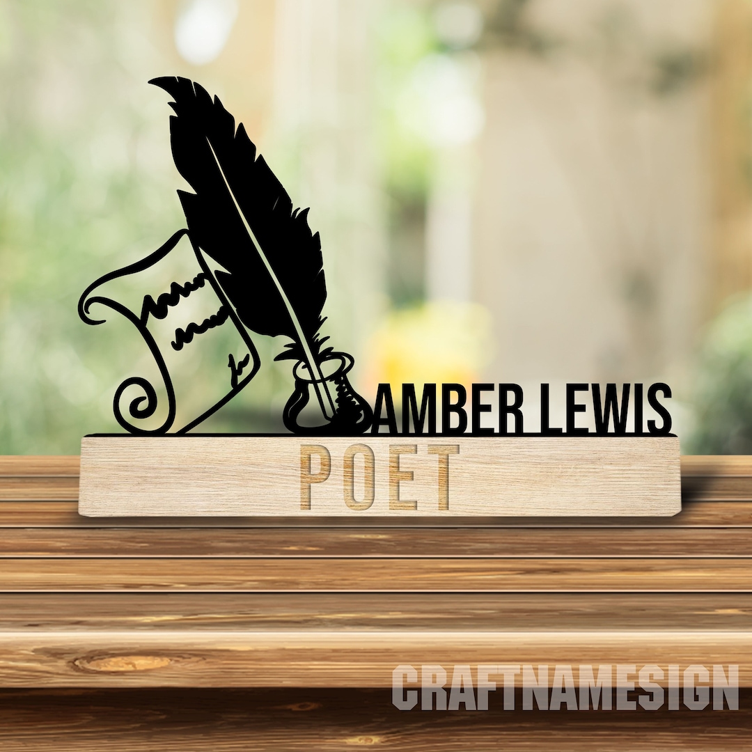 Custom Wooden Poet Desk Name Plate, Poetry Writer Metal Nameplate for ...