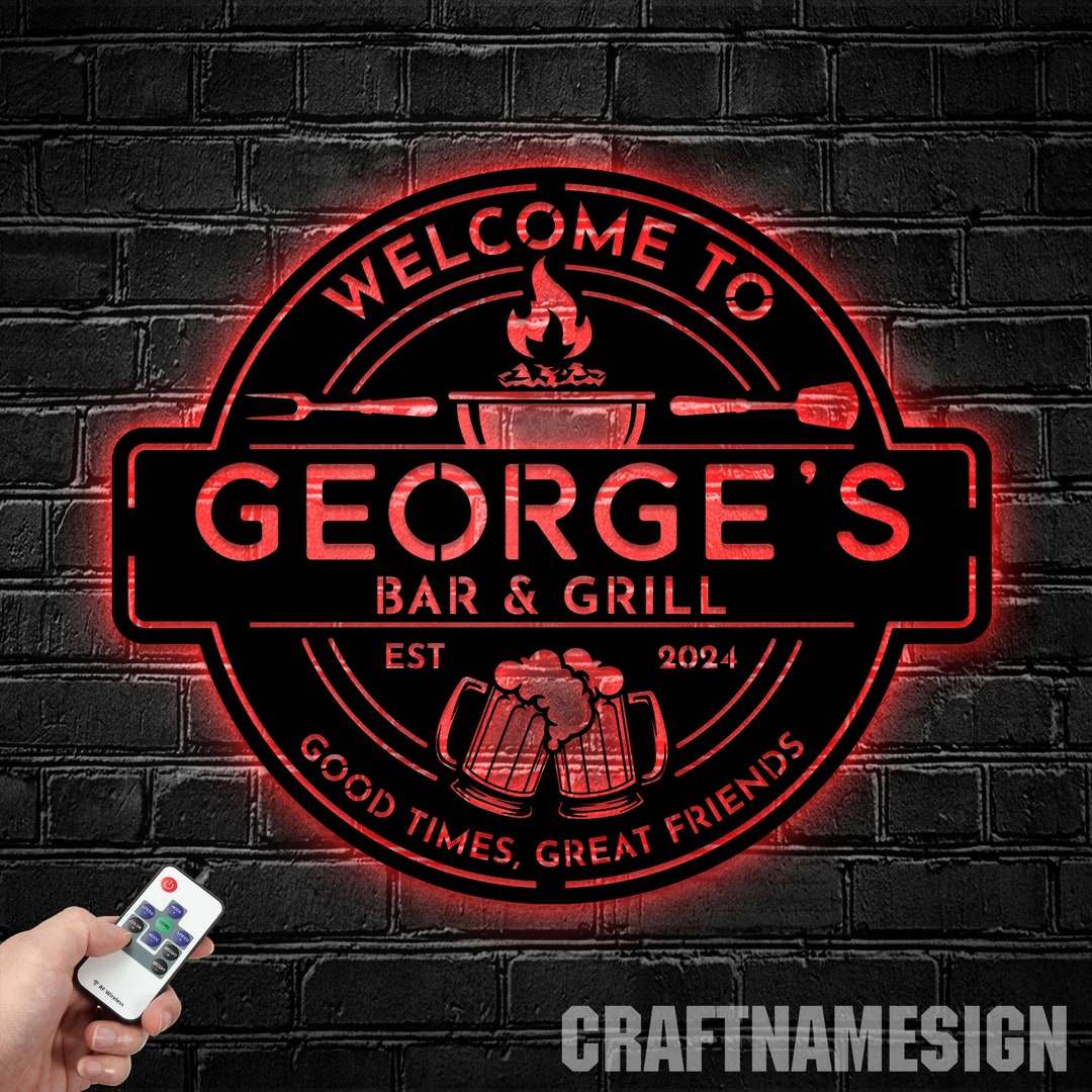 Custom Beer Bar and Grill Metal Sign, Beer and BBQ Restaurant Led Sign ...