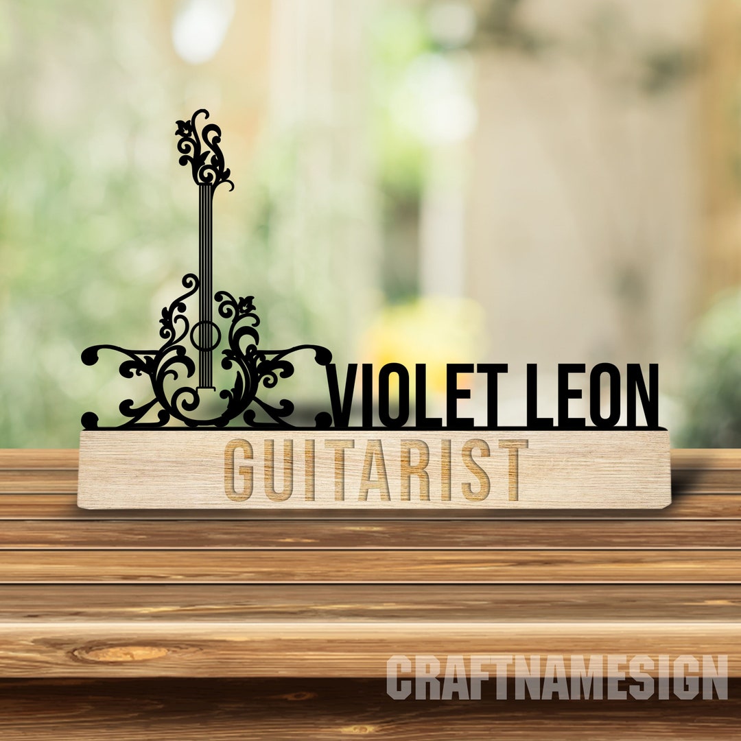 Custom Wooden Acoustic Floral Guitar Player Line Desk Name Plate ...