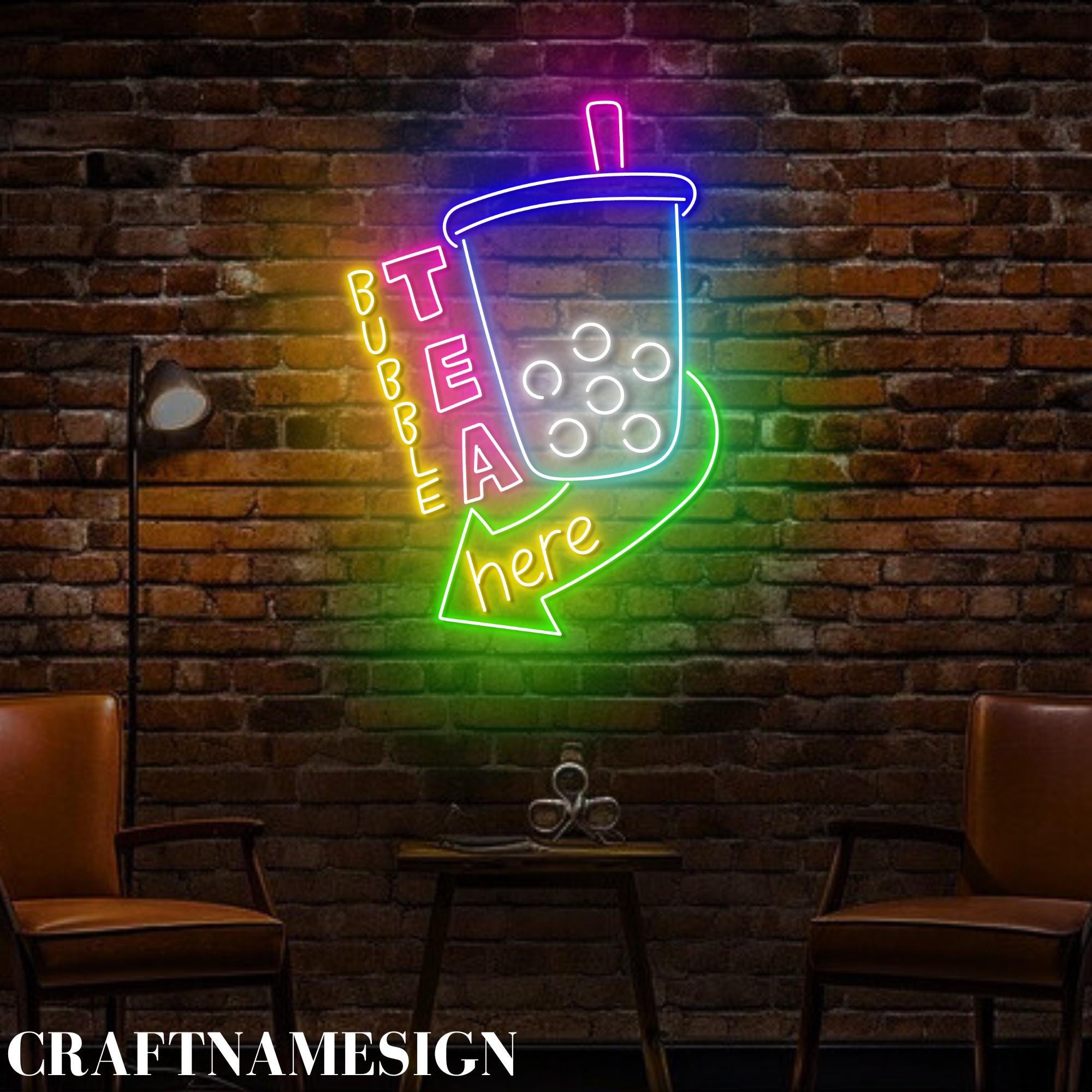 Bubble Tea Here Neon Sign, Boba Bubble Tea Shop Led Sign, Custom Neon ...