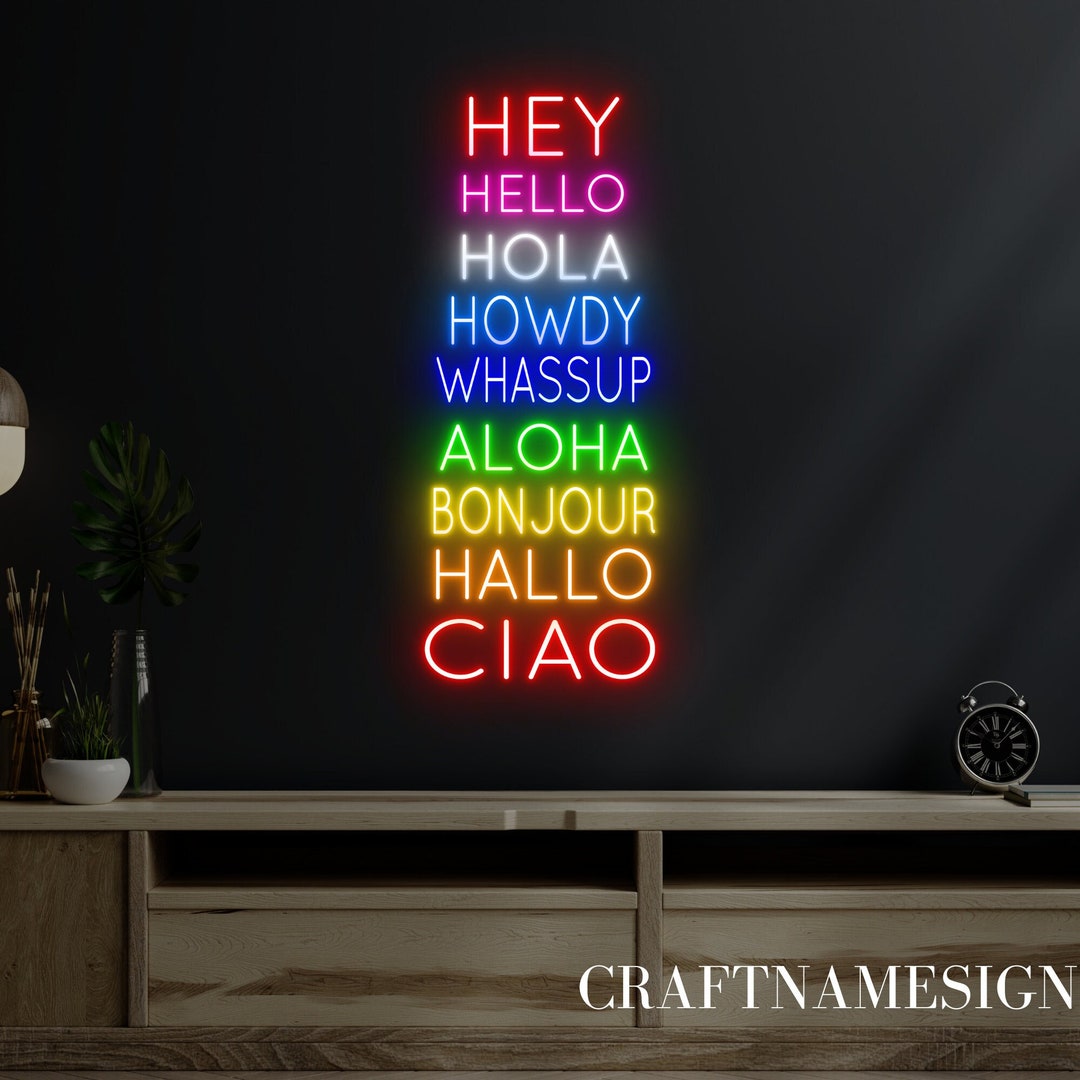 Hey Hello Hola Neon Sign, Whassup Led Sign, Custom Neon Sign, Welcome ...