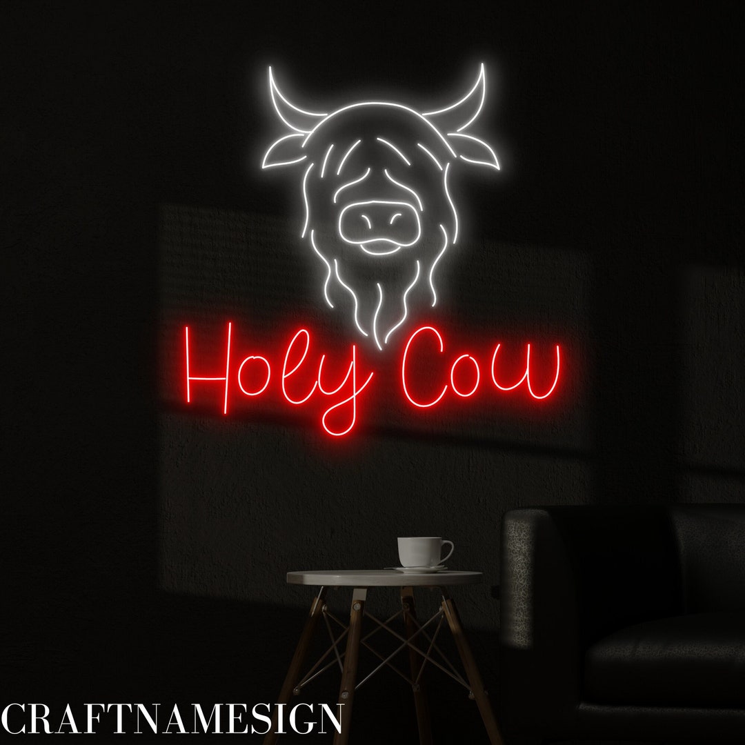 Holy Cow Neon Sign, Highland Cow Head Led Sign, Custom Neon Sign ...