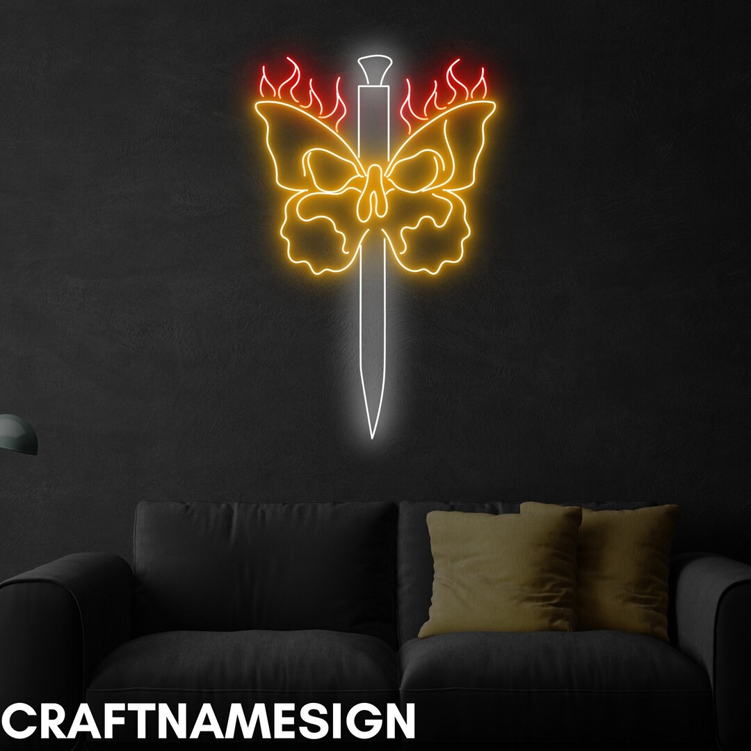 Sword Butterfly Neon Sign, Sword Butterfly Led Sign, Custom Neon Sign ...
