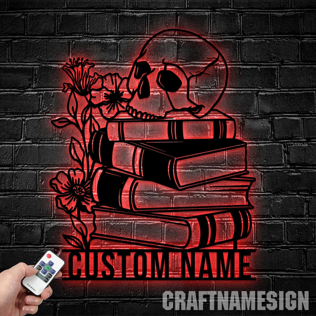 Halloween Skeleton Book Club Metal Wall Art Led Light, Custom Halloween ...