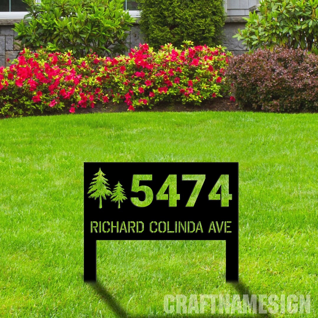 Custom Metal Adress Sign With Stakes, Home Address Sign, Metal Yard ...