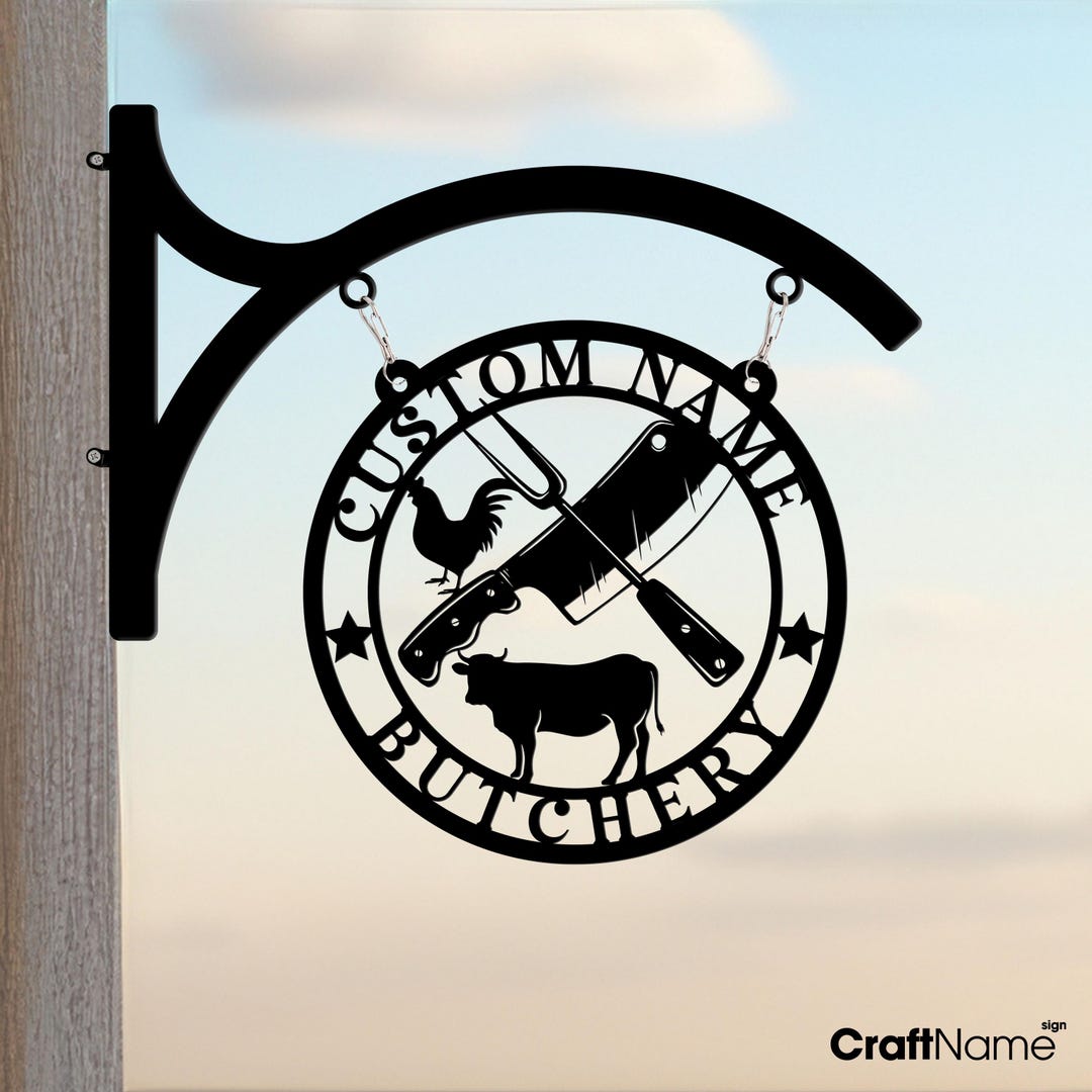 Custom Butcher Shop Outdoor Metal Wall Hanging, Cow Chicken Meat Shop ...