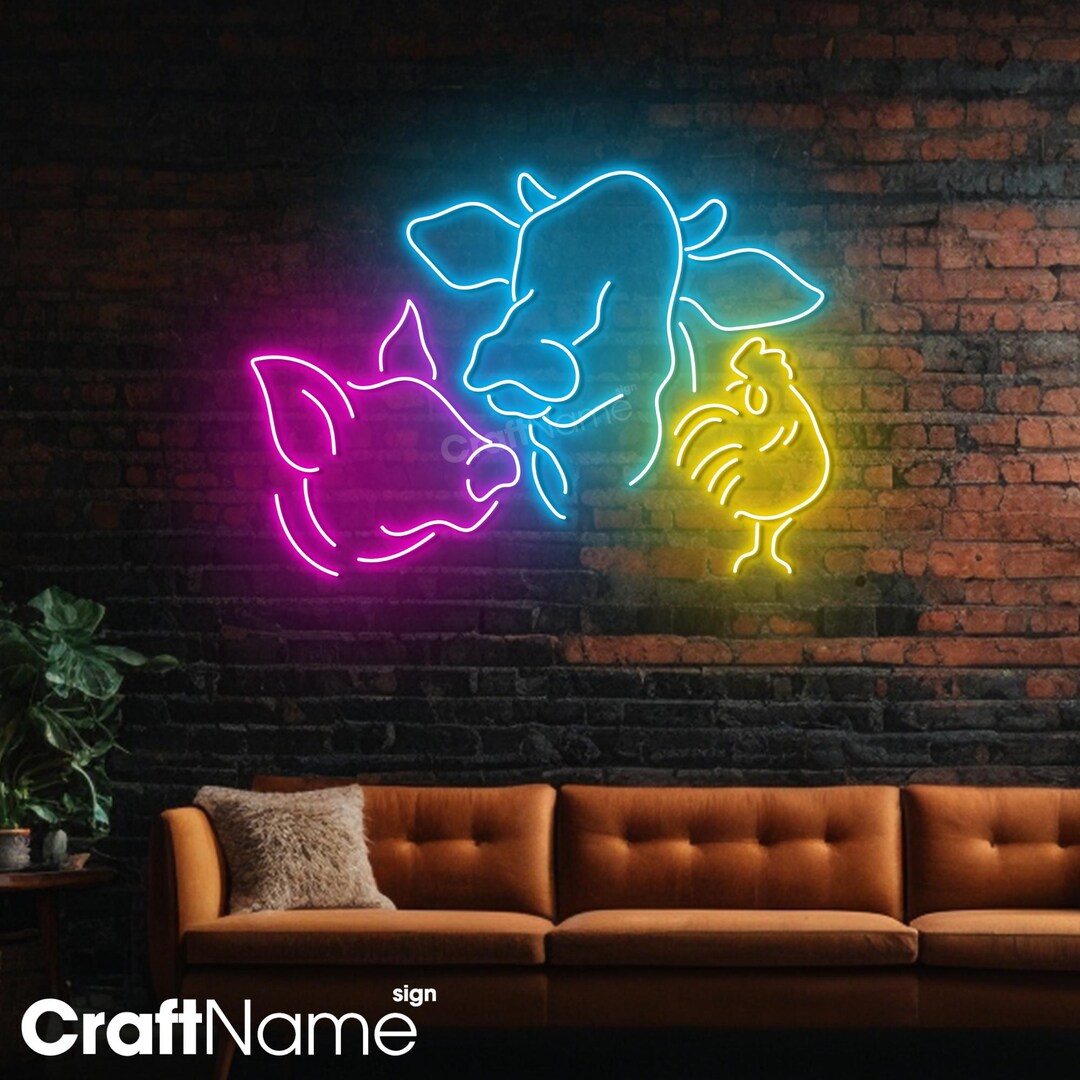 Cow Pig Chicken Neon Sign, BBQ Meat Led Light, Butcher Shop Neon Wall ...