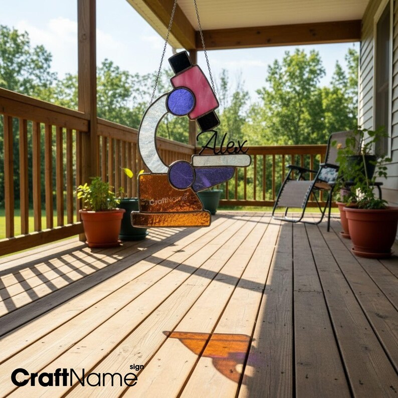 Personalized Science Stained Glass Window Ornament, Handmade Microscope ...