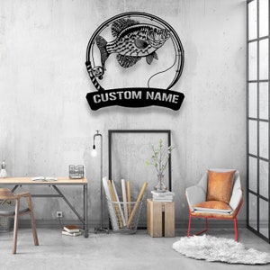 Custom Black Crappie Freshwater Fish Fishing Metal Wall Art LED Light ...