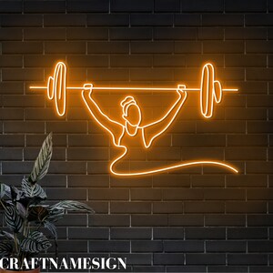 Female Weight Lifting Neon Sign, Woman Weight Lifter Led Sign, Custom ...