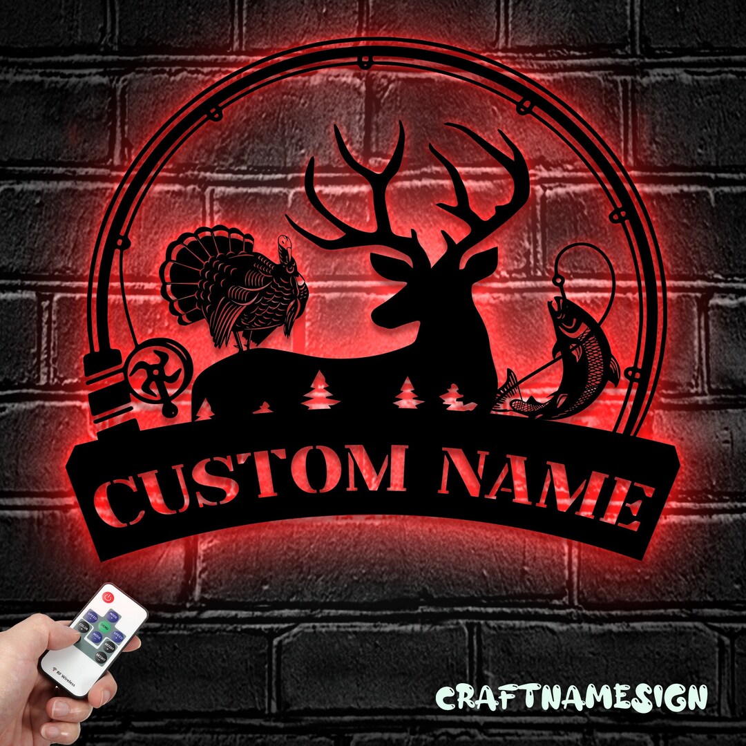 Custom Deer Turkey and Bass Fishing Metal Wall Art LED Light ...