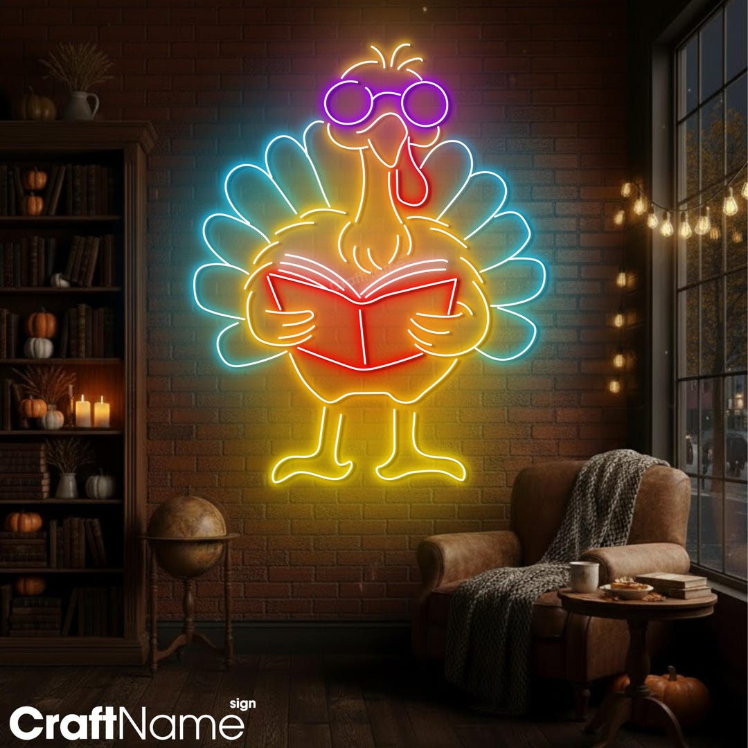 Turkey Reading Book Neon Sign, Glow Sign for Bedroom or Book Nook ...