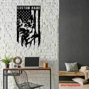 Custom German Shepherd US Flag Metal Wall Art LED Light - Personalized ...