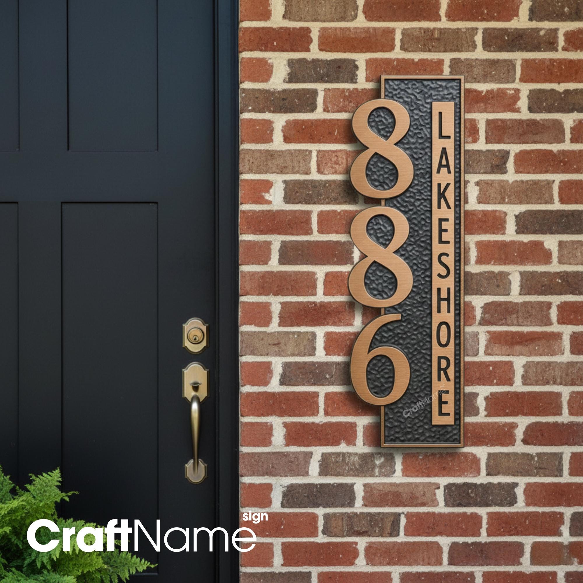 Personalized Vertical House Number, Black Acrylic Address Plaque for ...