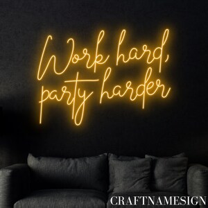 Word Hard Party Harder Neon Sign, Party Event Led Sign, Custom Neon ...