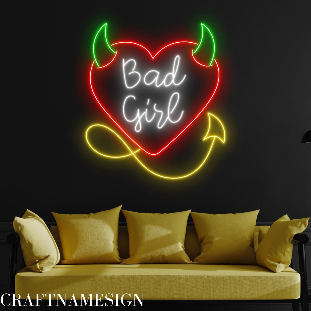 Bad Girl Devil Heart Neon Sign, Bad Girl Led Sign, Custom Neon Sign ...