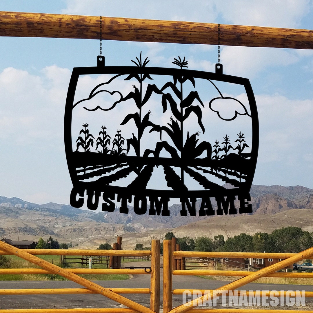 Custom Corn Rows Farm, Metal Name Sign Outdoor, Ranch Metal Sign ...
