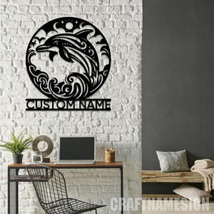 Custom Dolphin Beach Metal Wall Art LED Light, Personalized Dolphin ...