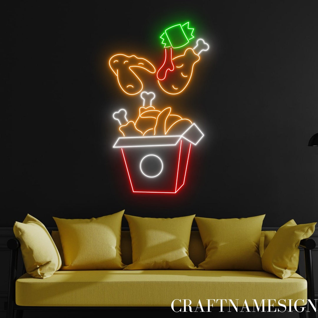 Fried Chicken Bucket Neon Sign, Fried Chicken Led Sign, Custom Neon ...