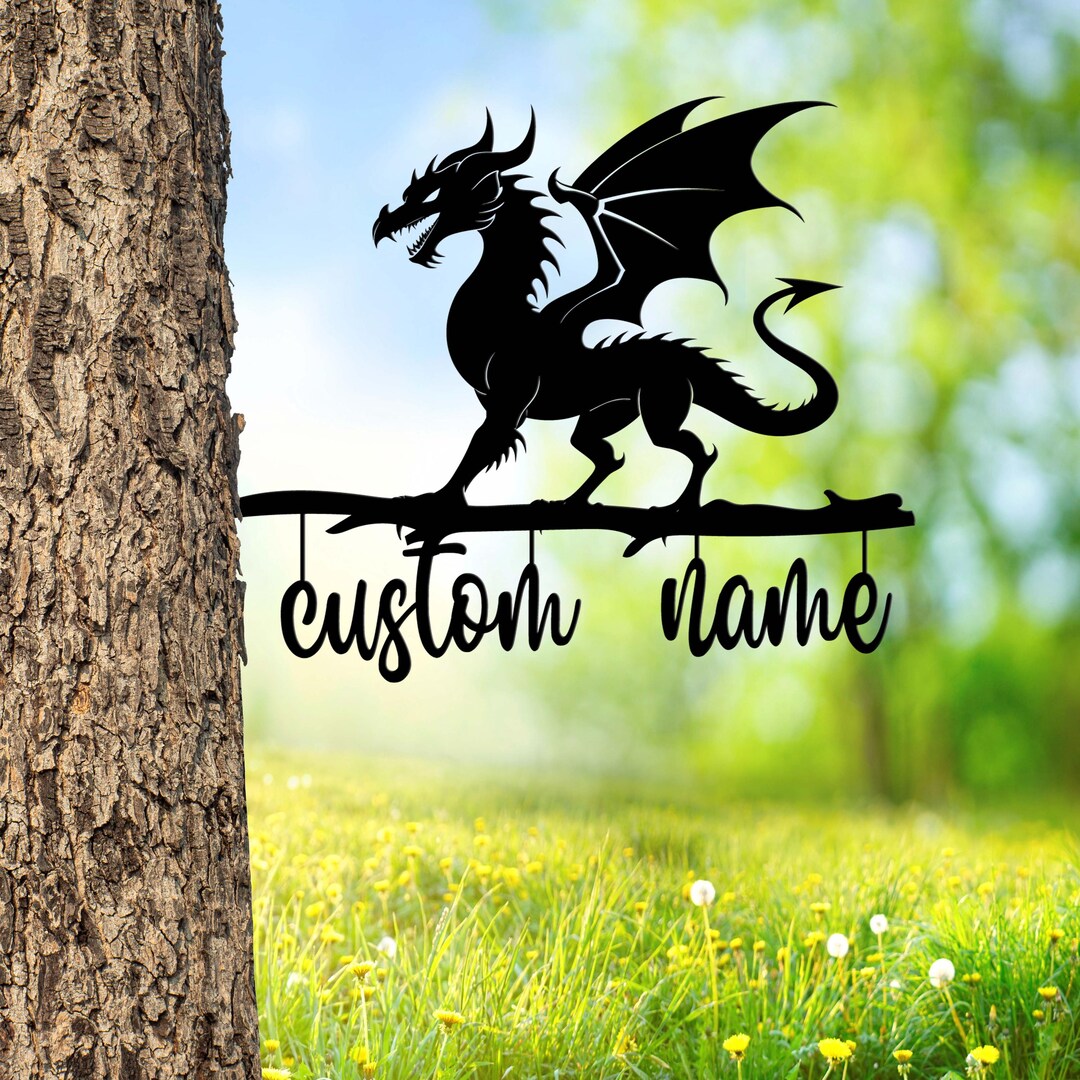 Custom Dragon Metal Stake for Tree Decor, Dragon Lover Garden Sculpture ...