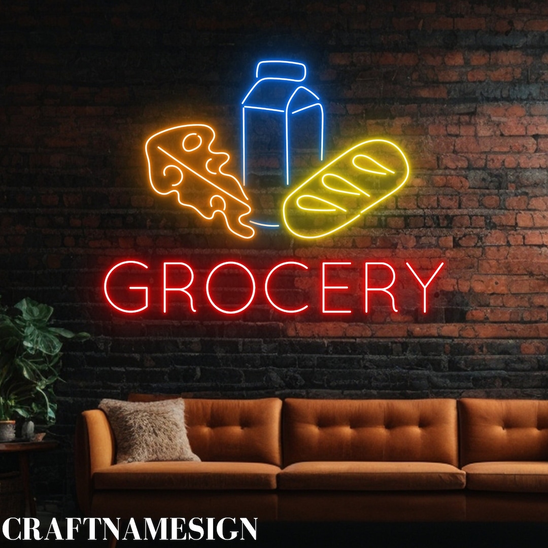Open Grocery Store Neon Sign, Grocery Food and Drink Shop Decor, Custom ...
