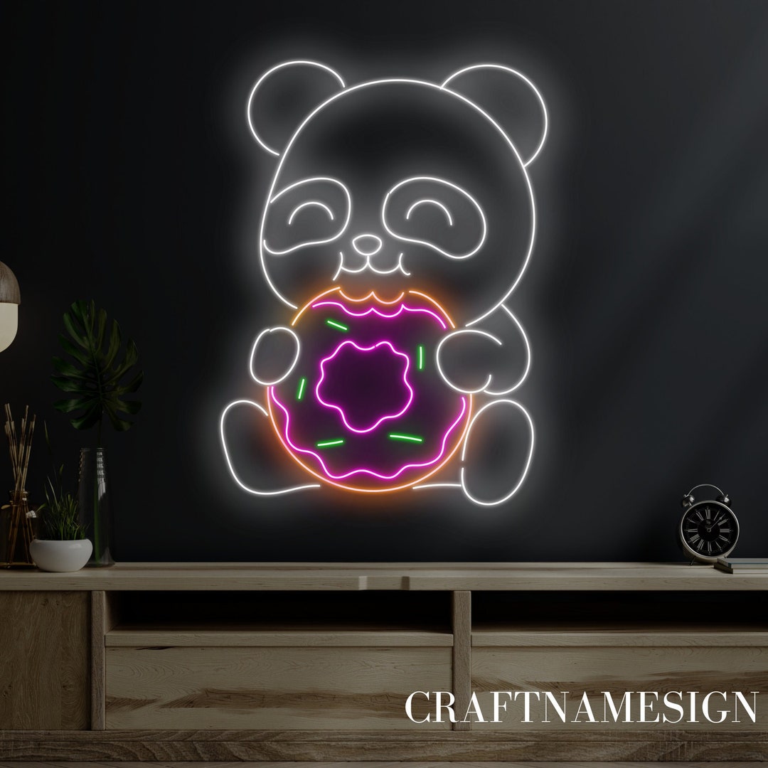 Panda With Donut Neon Sign, Panda Donut Led Sign, Custom Neon Sign ...