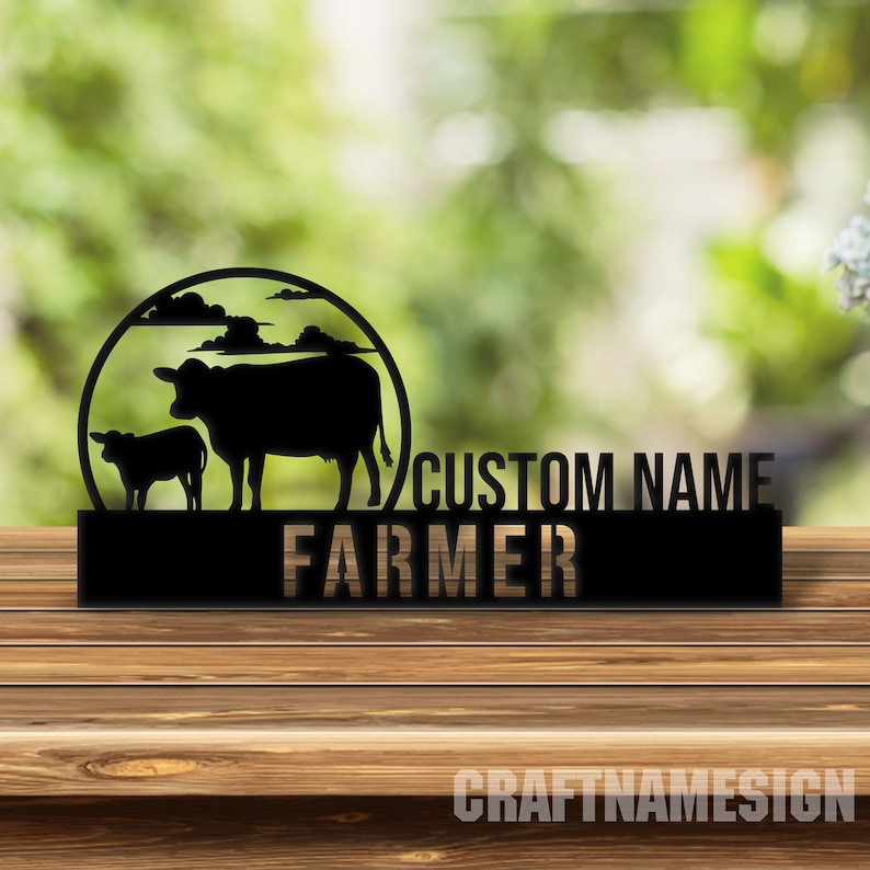 Custom Wooden Cow Farm Desk Name Plate, Cow Herdsman Metal Nameplate ...