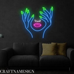 Hand Nail Face Neon Sign, Nails Salon Led Sign, Custom Neon Sign, Nail ...