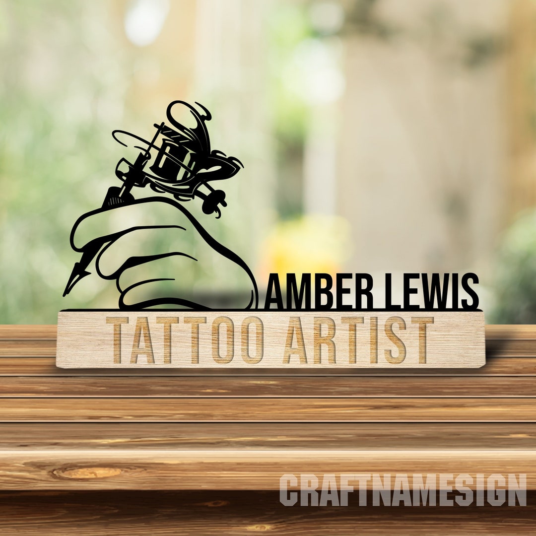 Custom Wooden Tattoo Artist Desk Name Plate, Ink Studio Metal Nameplate ...