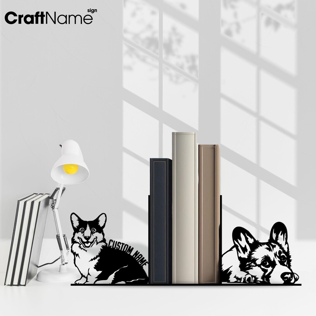 Personalized Welsh Corgi Dog Metal Bookend Sign, Custom Corgi Dog Lover ...
