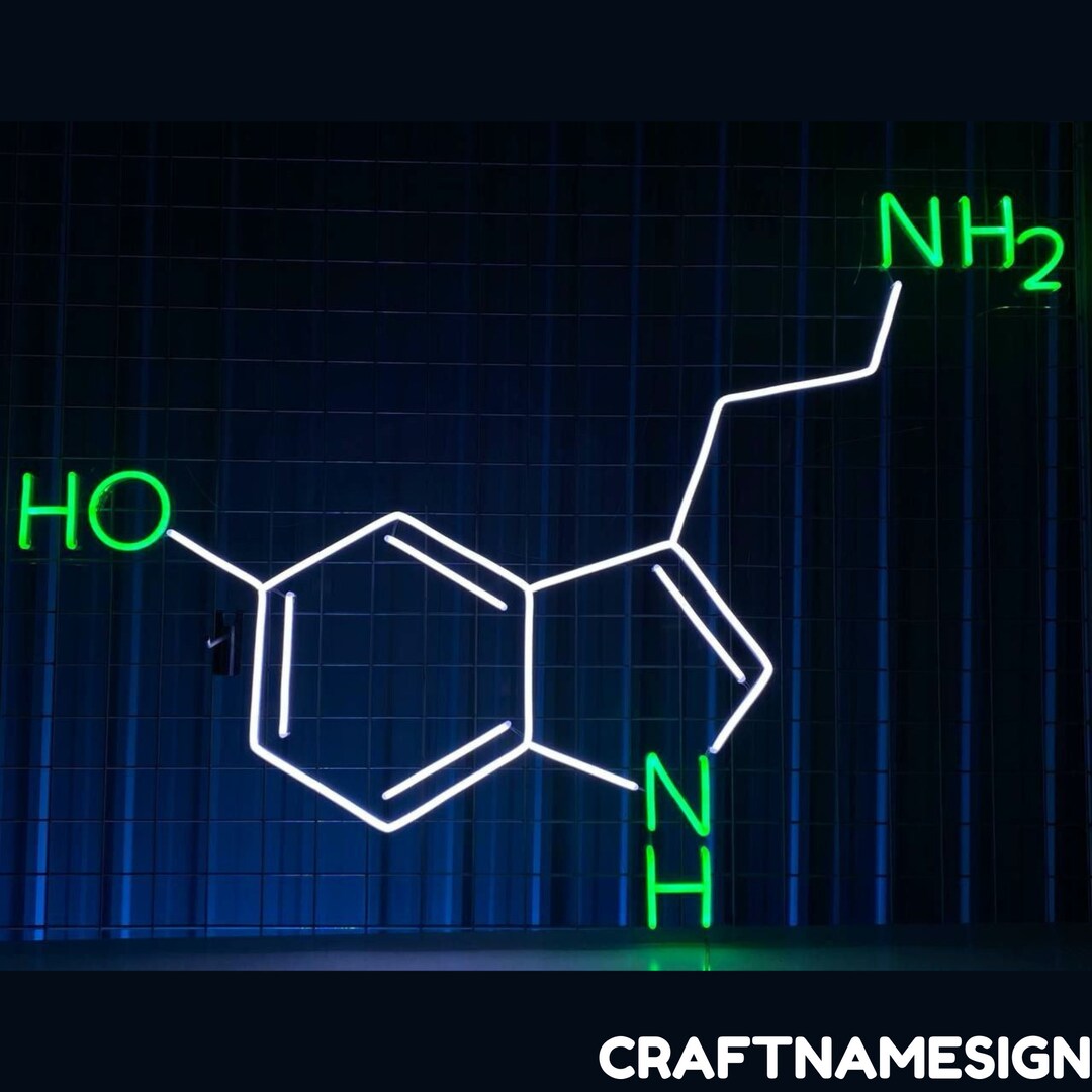 Serotonin Molecule Neon Sign, Serotonin Scientist Lab Led Sign, Custom ...
