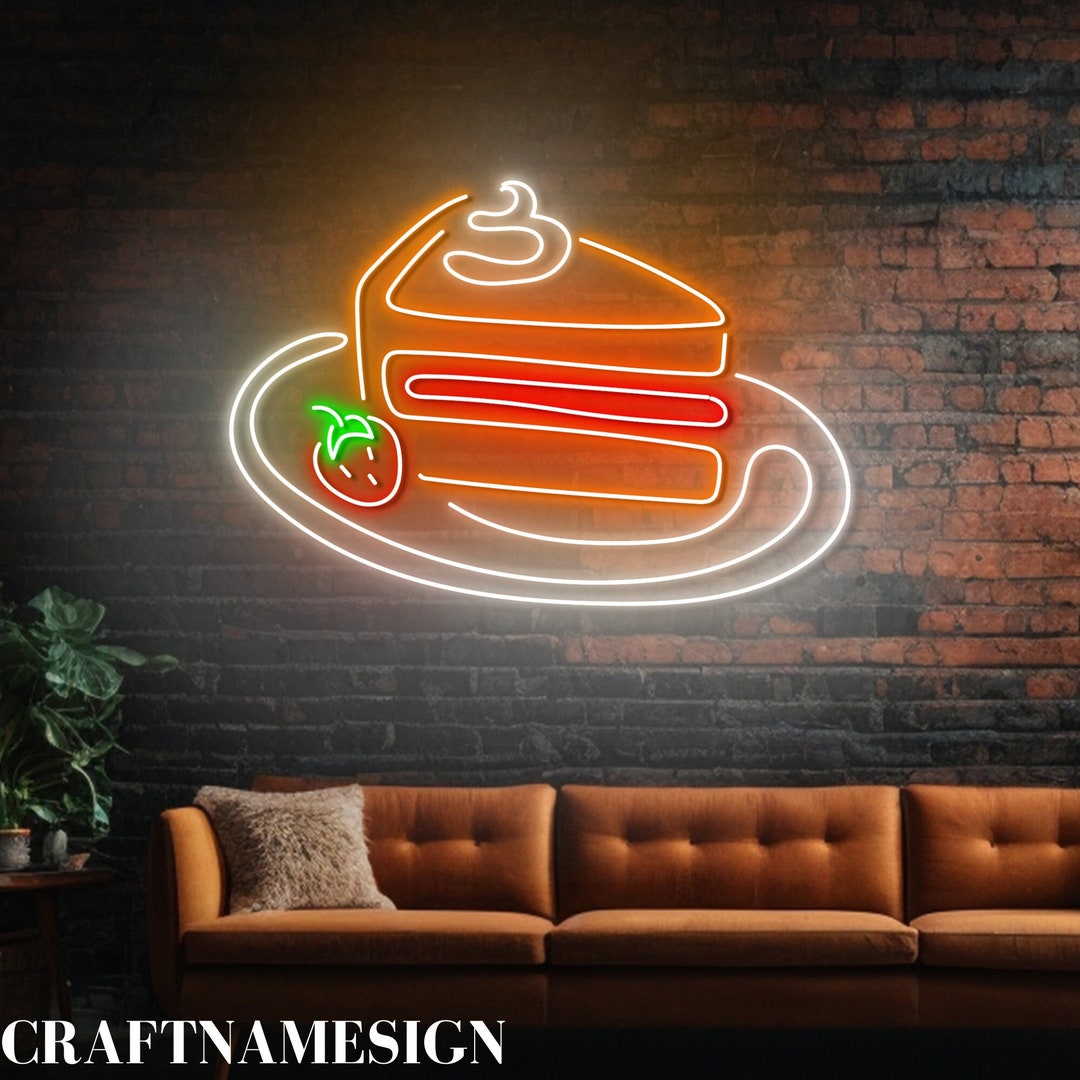 Cake Dessert Neon Sign, Plate of Cake Led Sign, Custom Neon Sign ...