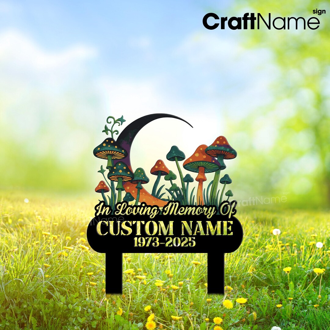 Custom Mushroom Metal Memorial Stake, Mushroom Memorial Plaque With ...