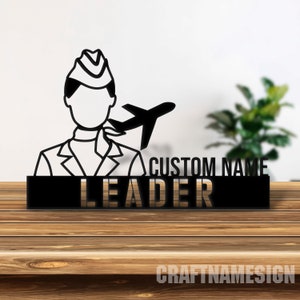 Custom Wooden Flight Attendant Desk Name Plate, Airplane Metal ...