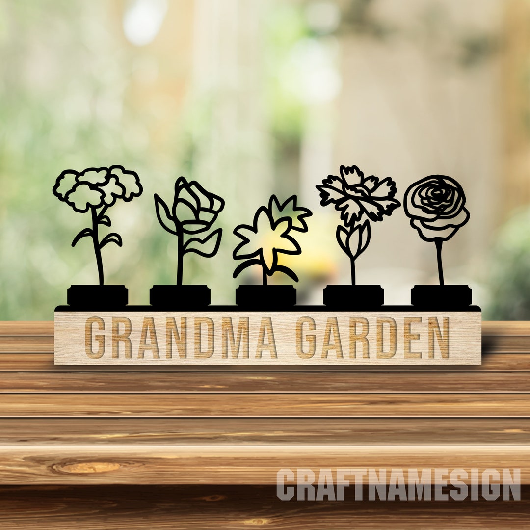 Custom Grandma's Garden Desk Name Plate, Birth Month Flower Metal ...