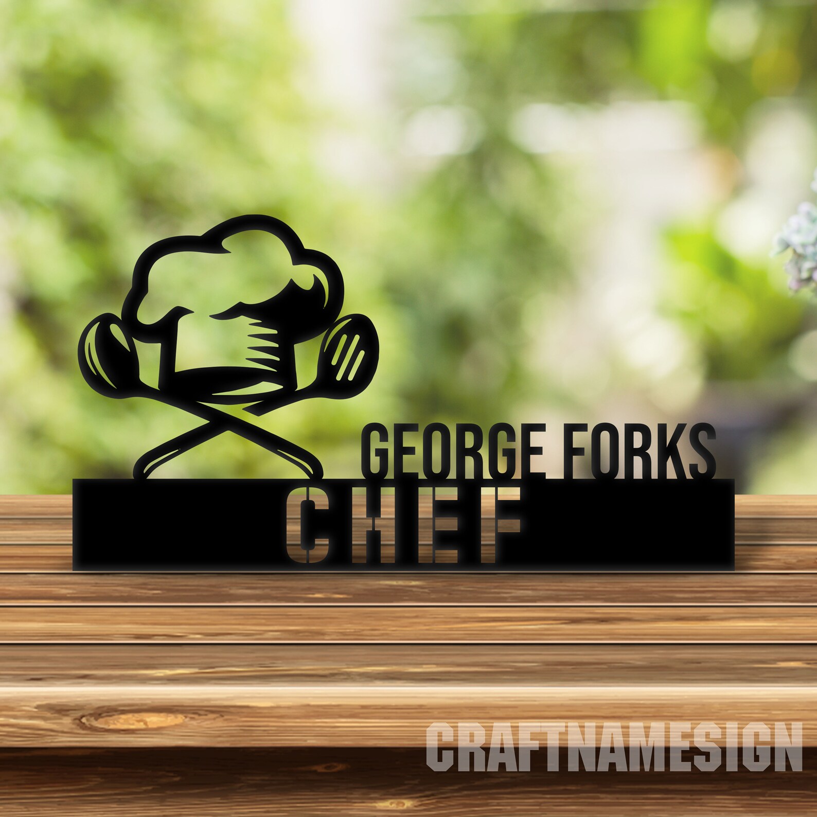 Custom Wooden Chef Desk Name Plate, Chef Silhouette Metal Nameplate for ...